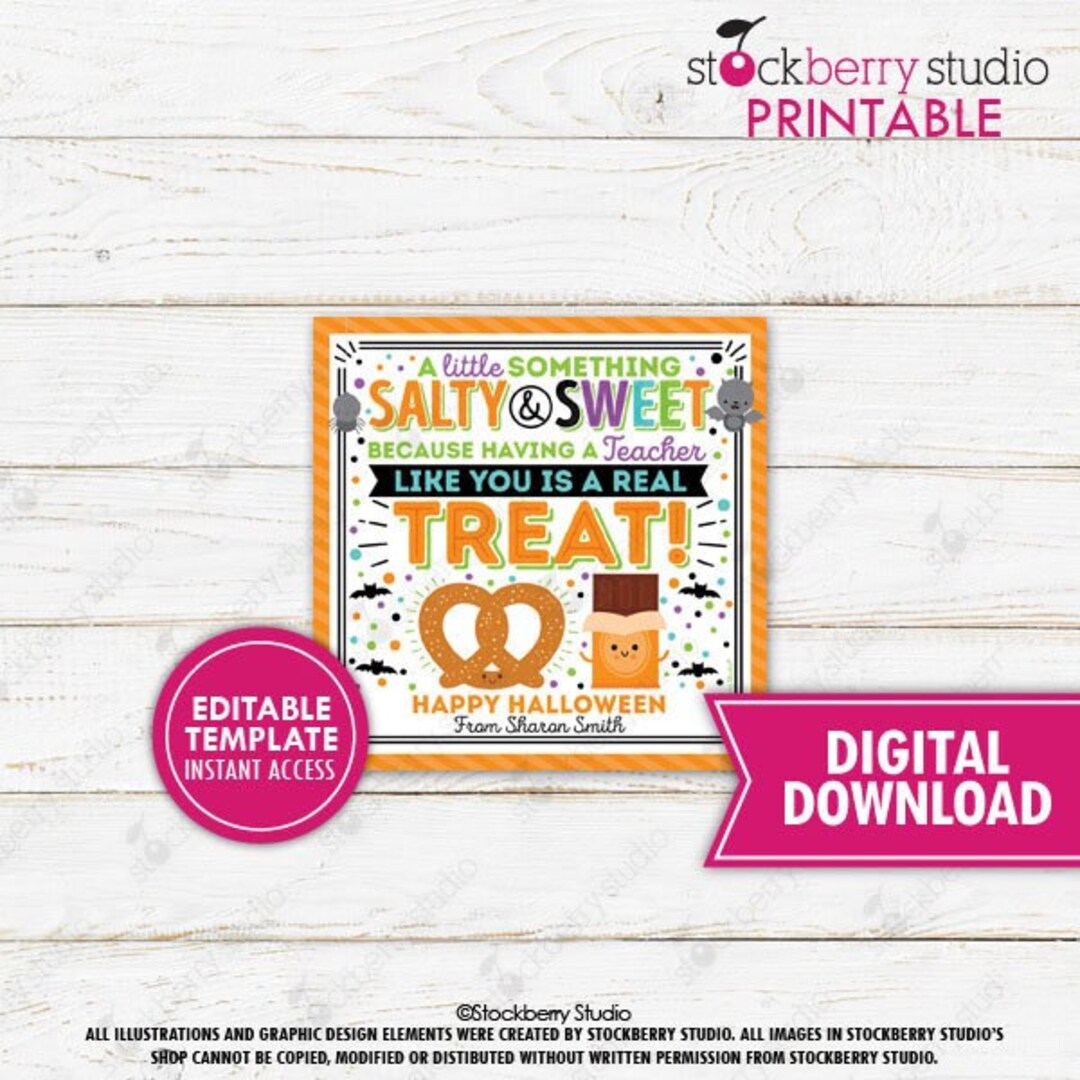 Halloween Pretzel Chocolate Gift Tag Salty Sweet Treat Thank You Staff ...