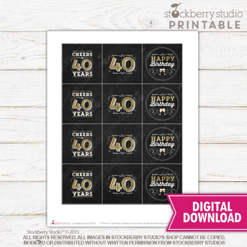 40th Birthday Favor Tags Printable Cheers to 40 Years 40th - Etsy