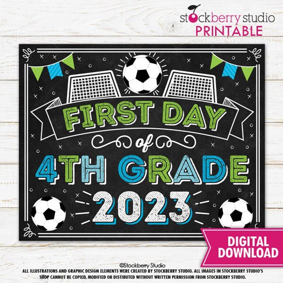 Soccer First Day of 4th Grade Sign Boy 1st Day Sports Fourth - Etsy