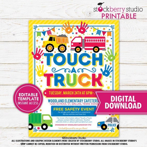 Touch a Truck Fundraiser Flyer Printable PTA PTO School Church ...
