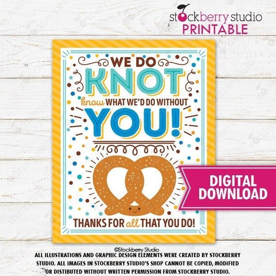 Pretzel Thank You Sign Printable Teacher Appreciation Volunteer ...