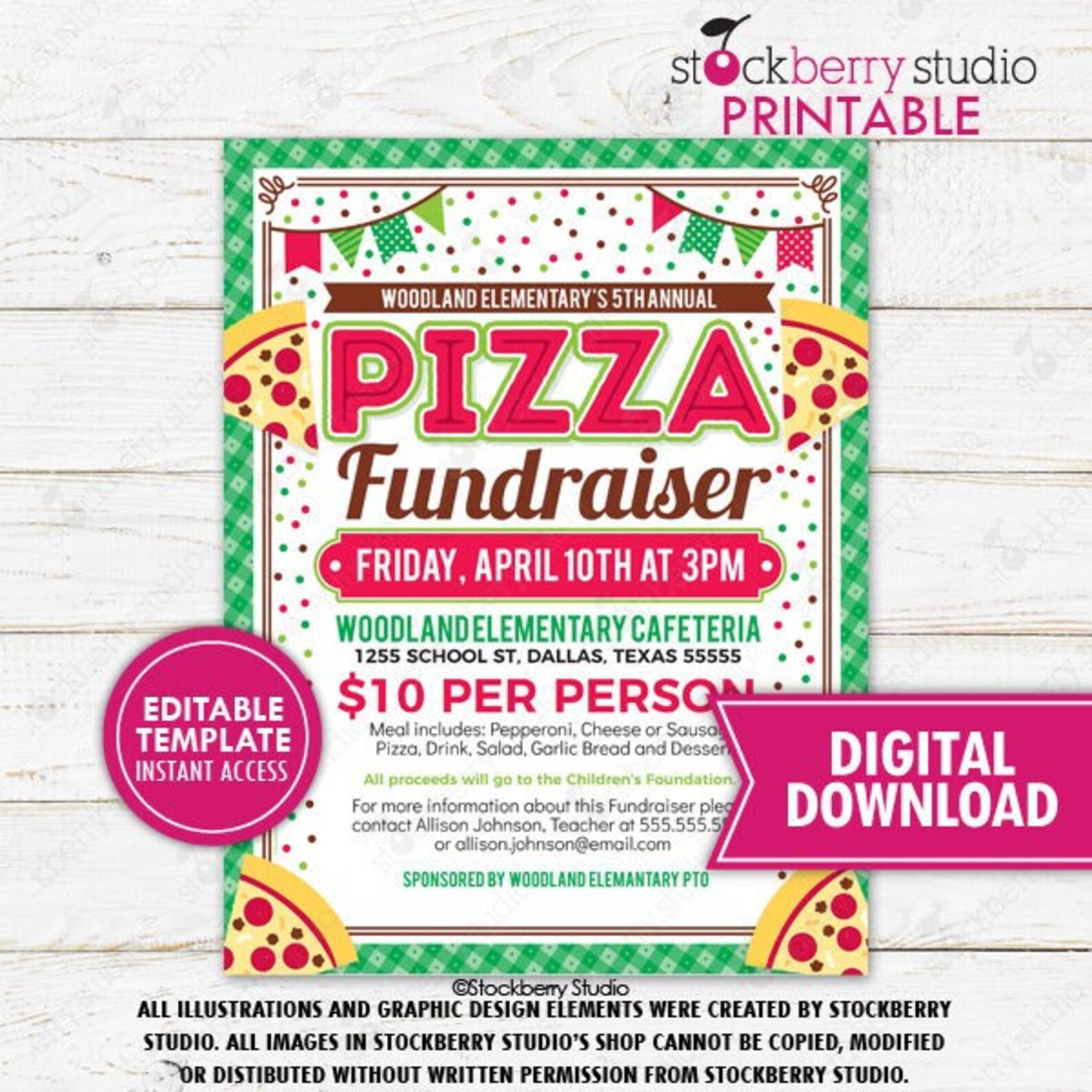 Pizza Fundraiser Flyer Printable Pizza Dinner Invite Template Benefit ...