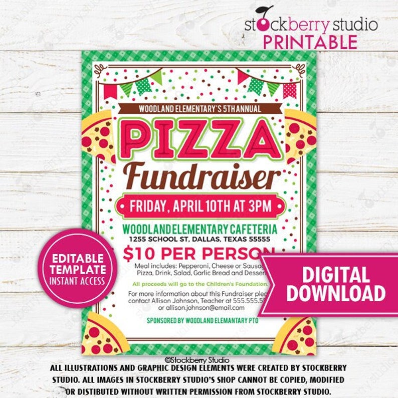 Pizza Fundraiser Flyer Printable Pizza Dinner Invite Template Benefit ...