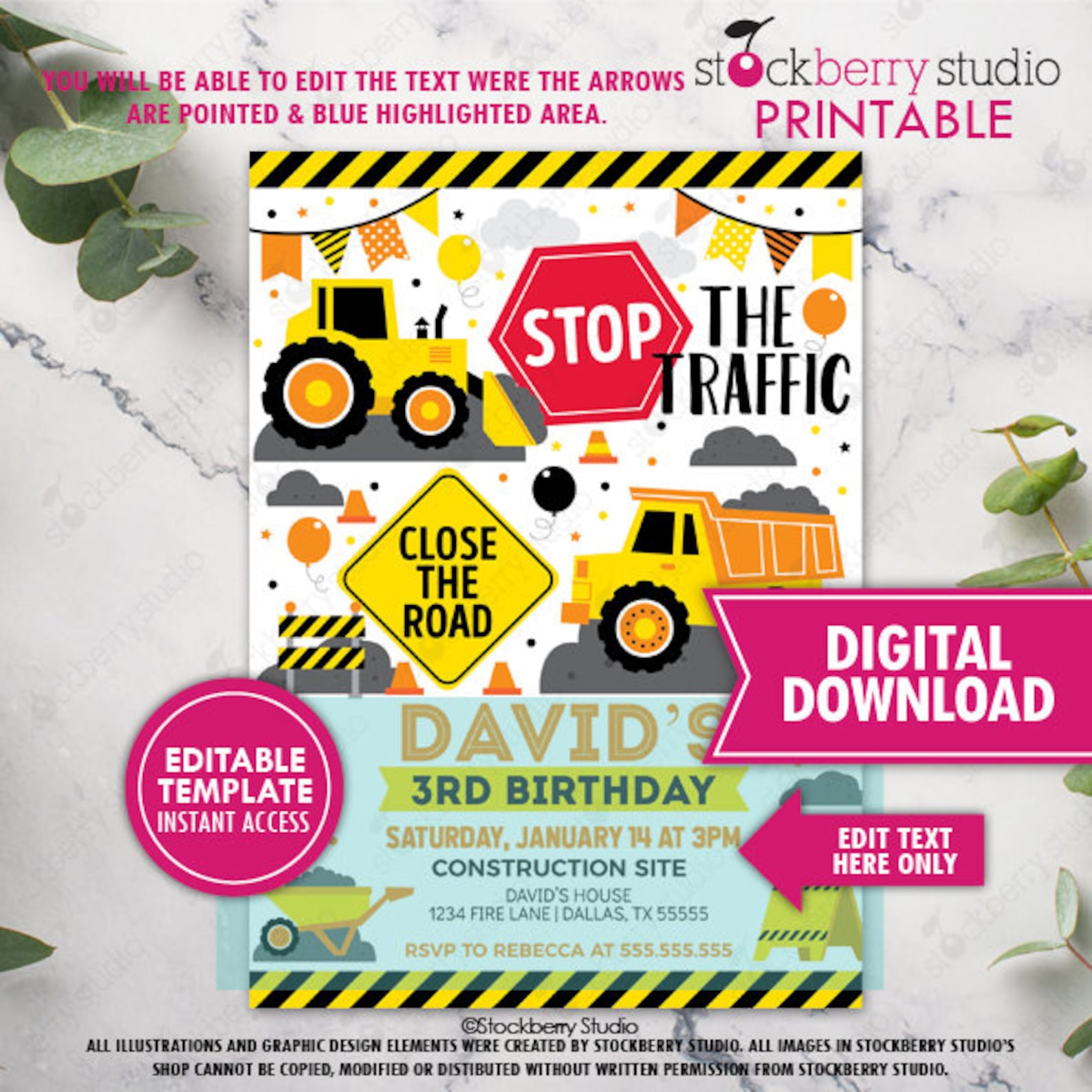 Construction Invitation Printable Dump Truck Party Invite Construction ...