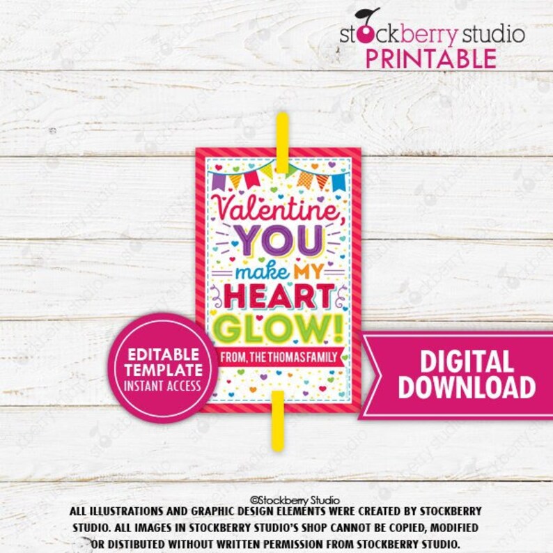 Valentine's Day Glow Stick Tag Printable Valentine You - Etsy