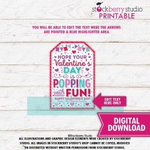 Fidget Toy Valentine Pop Gift Tag Printable Popcorn Popping With Fun ...