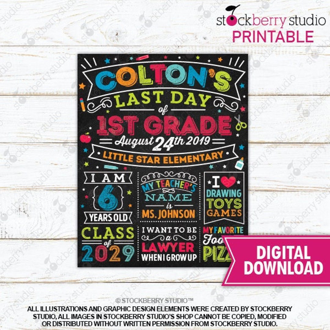 Last Day of School Sign Boy Last Day of Kindergarten Graduation Sign ...