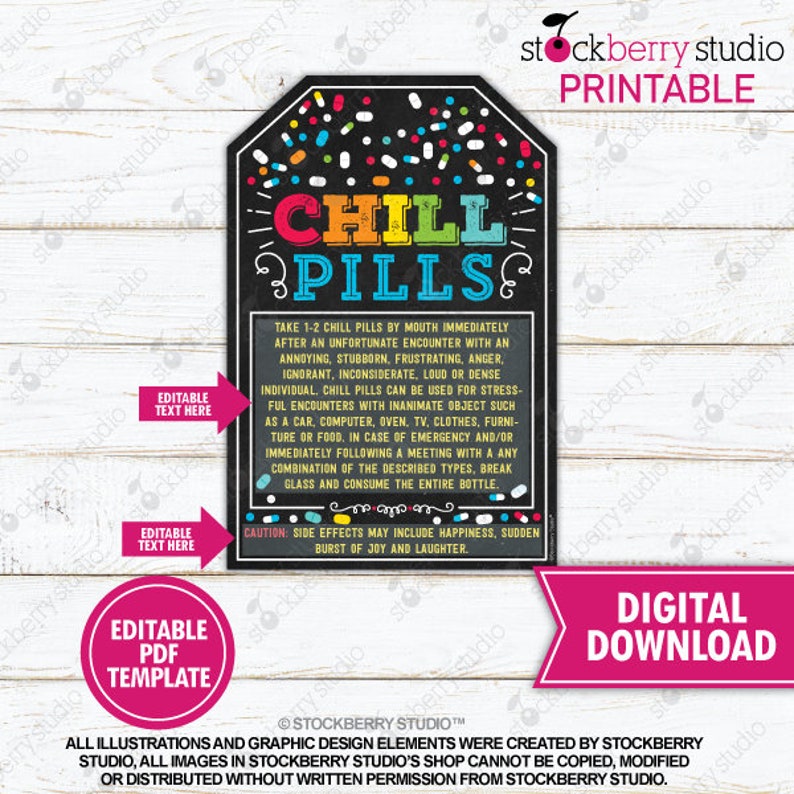 Chill Pill Printable Tag Prescription Tag Funny Coworker Gag - Etsy