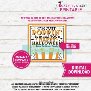 Halloween Popcorn Gift Tag Popping by to Say Thank You Printable ...