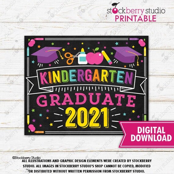 Girl Kindergarten Graduation Sign Printable Last Day of | Etsy