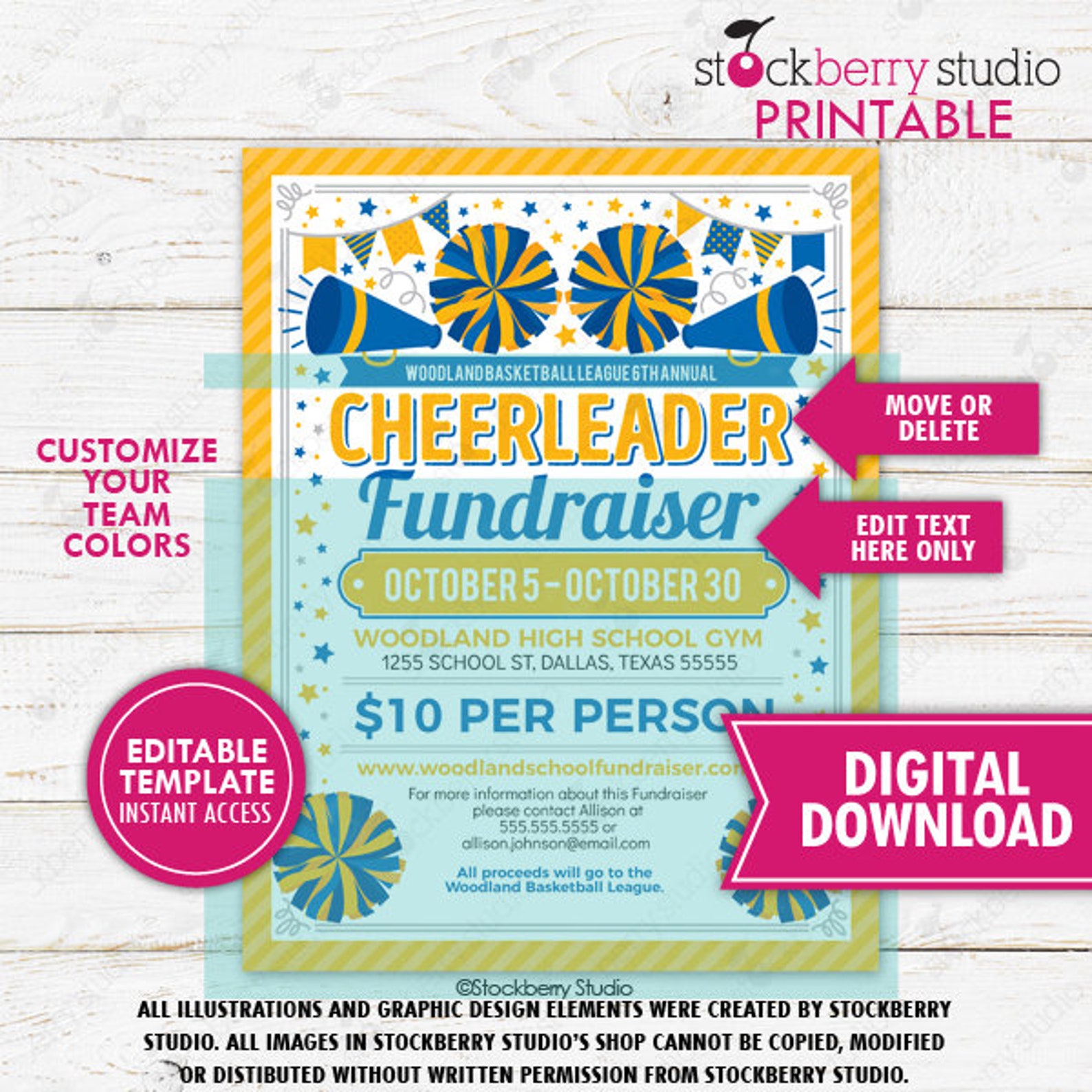 Cheerleader Fundraiser Flyer Printable Cheer Team Tournament School PTO ...