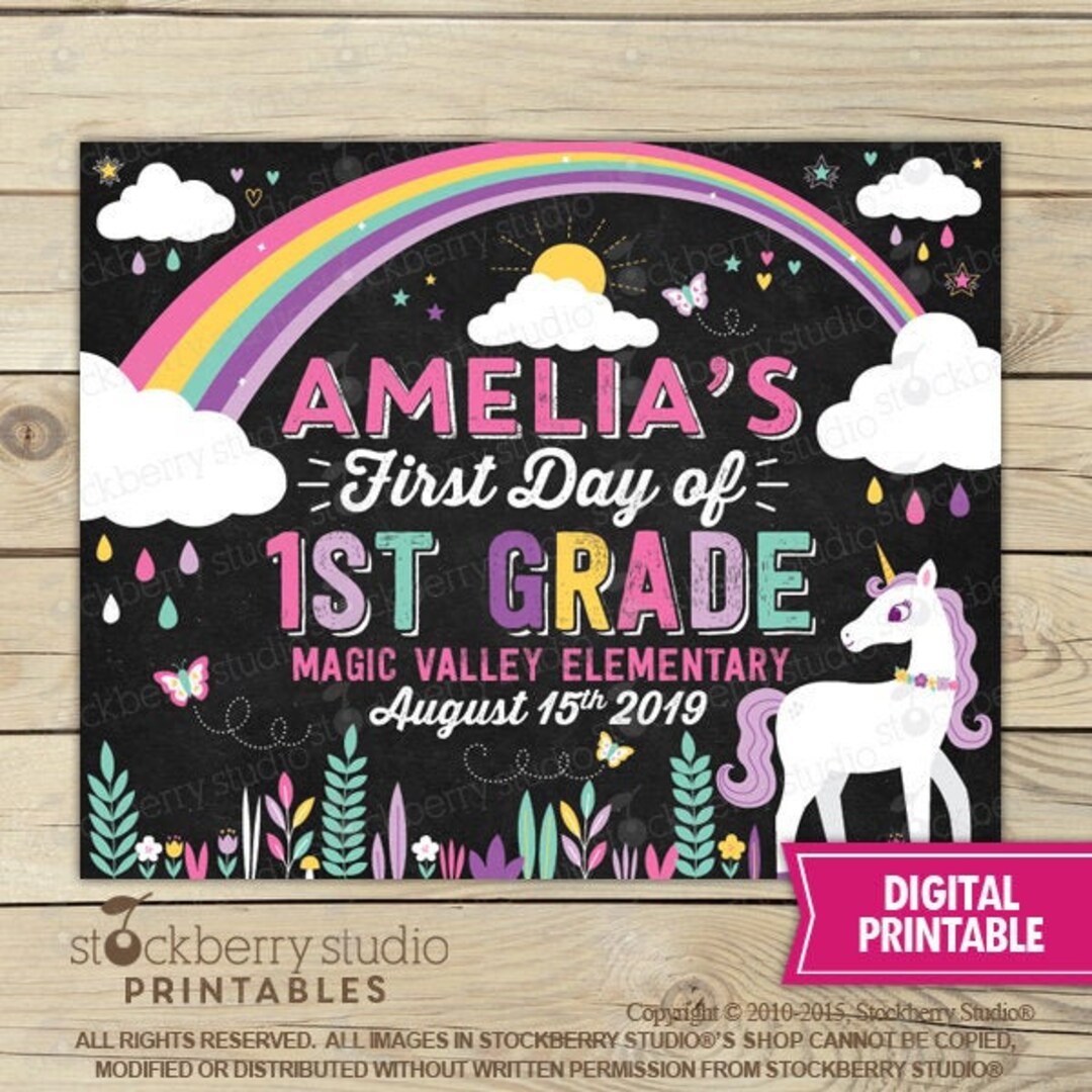 Unicorn First Day of School Sign Printable Rainbow 1st Day of - Etsy