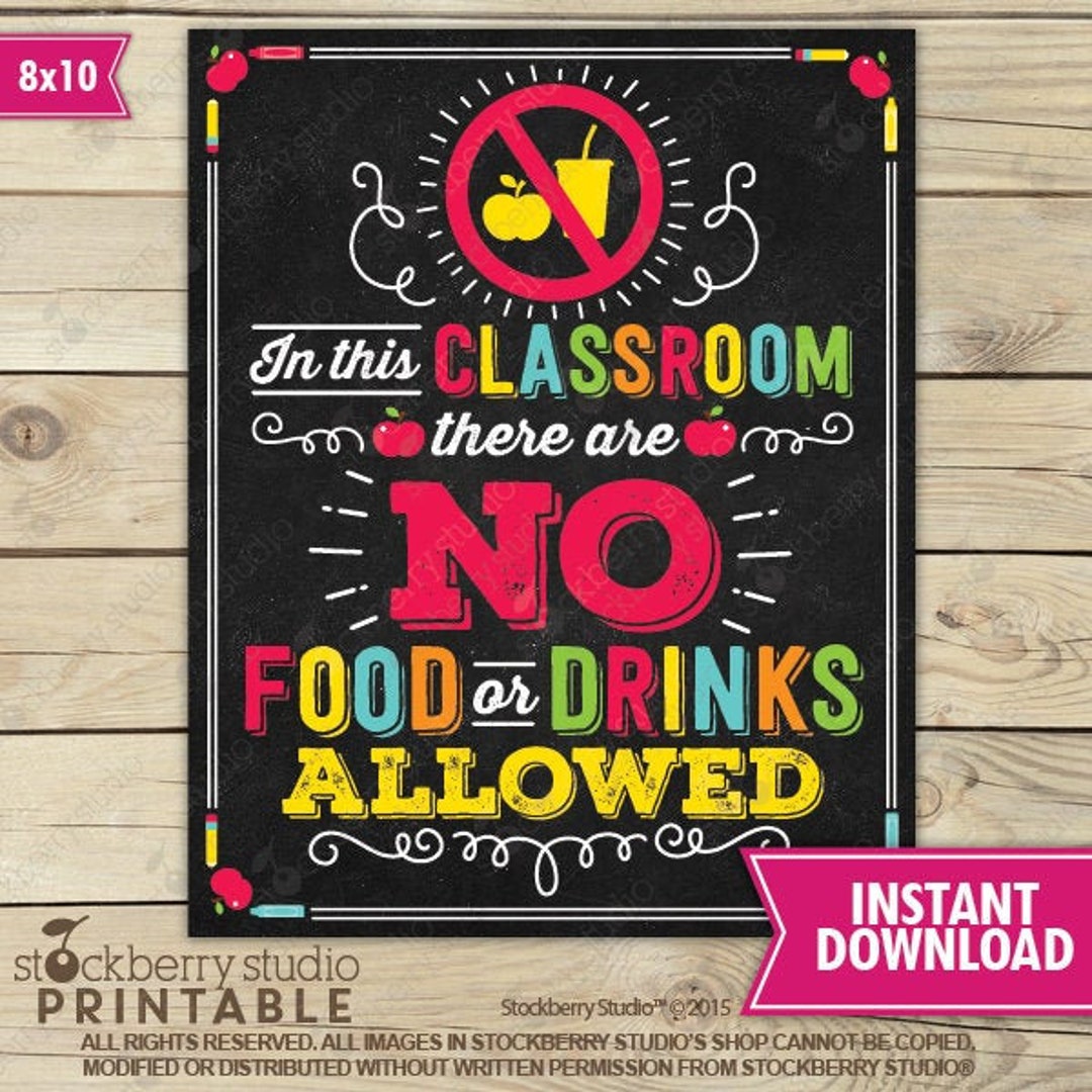 No Food or Drinks Allowed School Poster - Classroom Decor - Class Rules ...