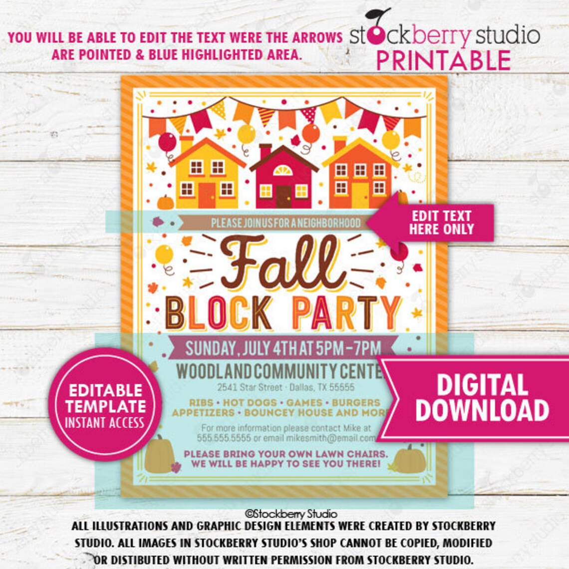 Fall Block Party Flyer Invitation Halloween Neighborhood - Etsy