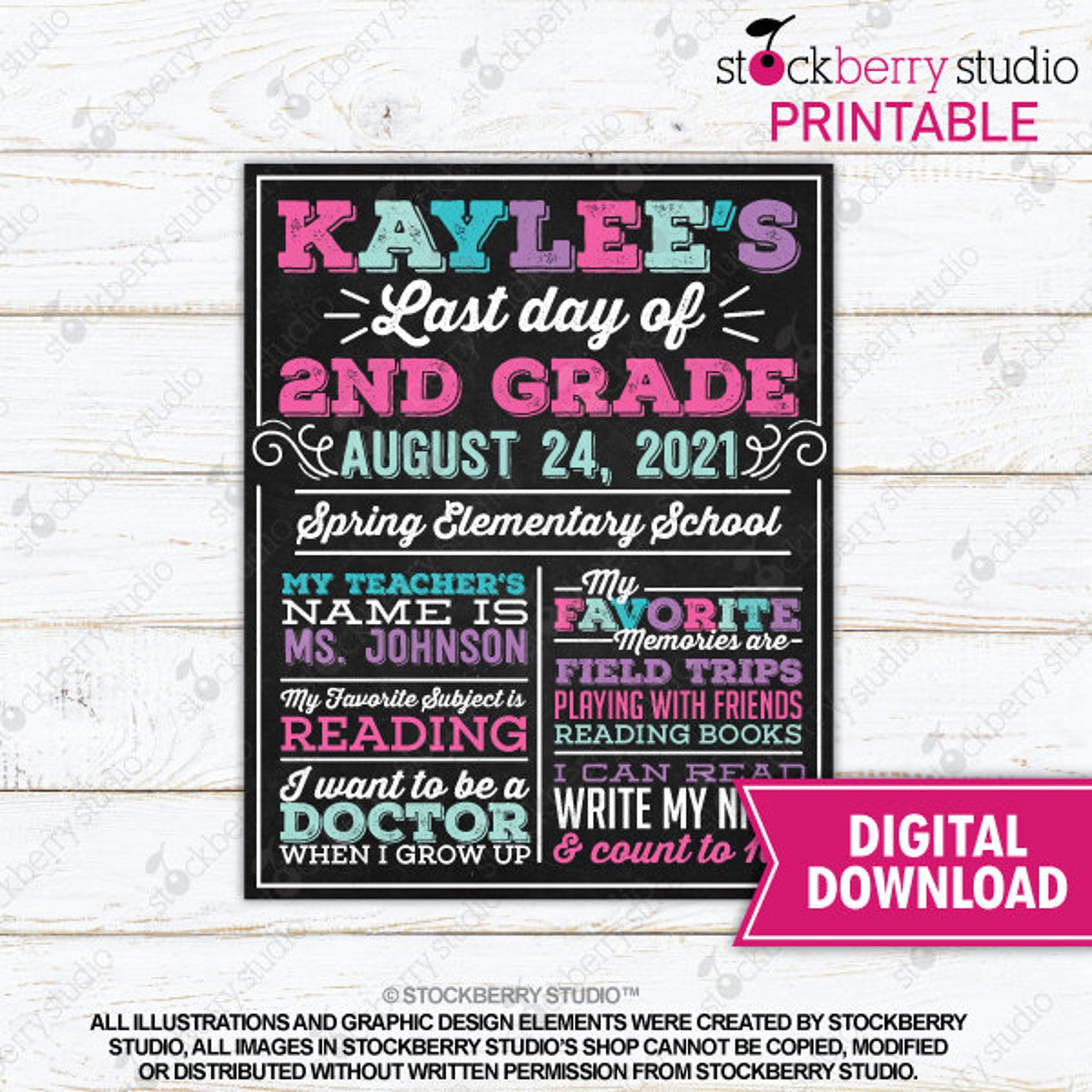 Last Day of School Chalkboard Sign Printable Last Day of School Sign ...