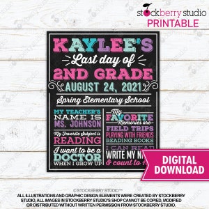 Last Day of School Chalkboard Sign Printable Last Day of School Sign ...