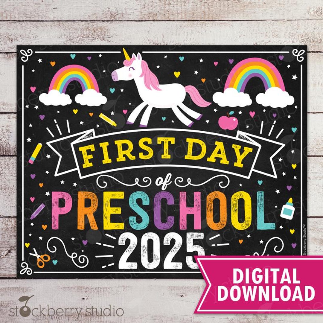 Unicorn First Day of Preschool Sign Girl First Day of Pre-school ...