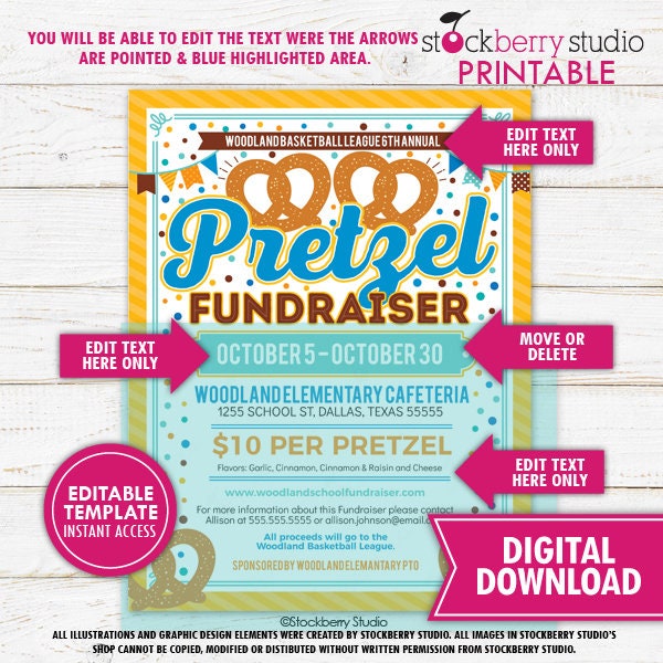 Pretzel Fundraiser Flyer Printable School PTO PTA Community Church ...