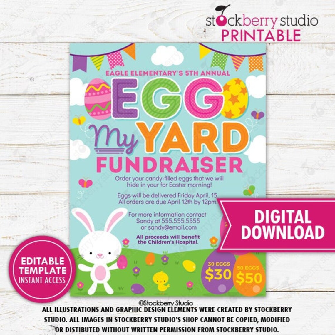 Egg My Yard Fundraiser Flyer Printable Egg Hunt Bunny Kids - Etsy
