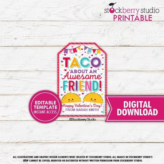 Taco Valentine's Day Gift Tag Printable Valentine Bout An Awesome ...