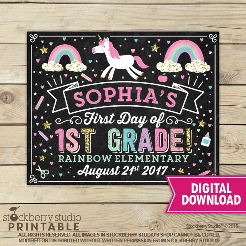 Unicorn First Day of School Sign Printable Girl First Day of - Etsy