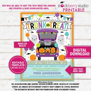 Trunk or Treat Invite Flyer Form Kids Halloween Party Invitation Event ...
