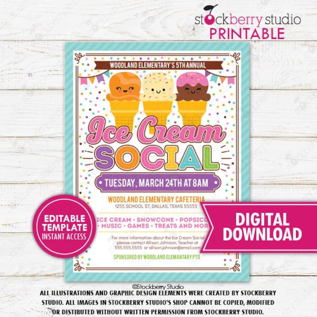 Ice Cream Social Flyer Printable Teacher Appreciation Week School PTO ...