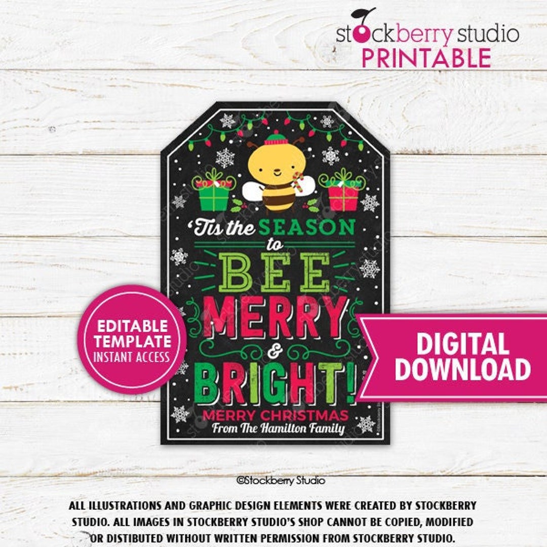 Christmas Bee Honey Gift Tag Lip Balm Thank You PTO PTA Staff Volunteer ...