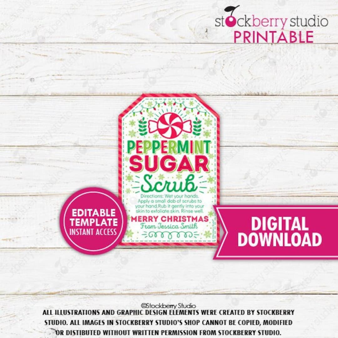 Christmas Peppermint Sugar Gift Tag Printable Bath Spa Pedicure School ...