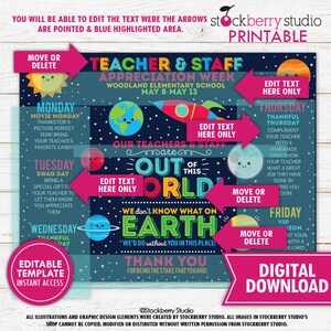 Space Theme Teacher Staff Appreciation Week Schedule Itinerary Flyer ...