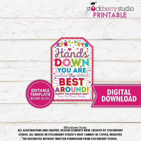 Valentine Hands Down You're the Best Around Gift Tag Sticky Hand ...