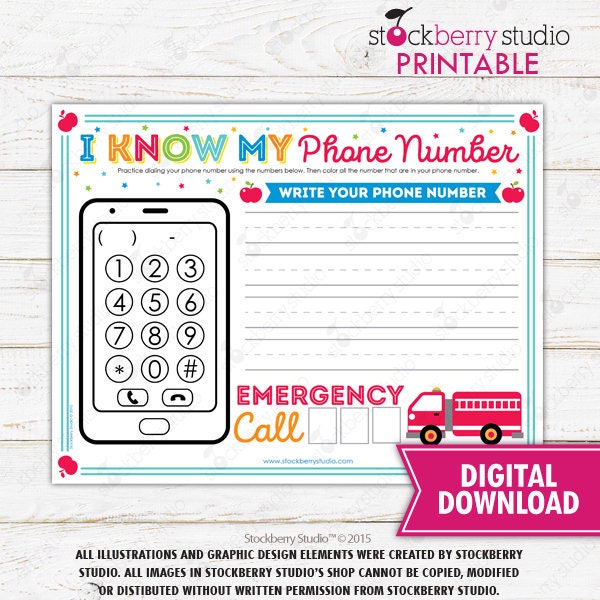 Kids Phone Number Tracing Practice Worksheet Printable | Etsy