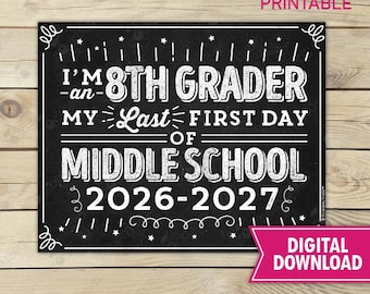 1st Day of 8th Grade Sign 2025 - LAST First Day of Middle School ...