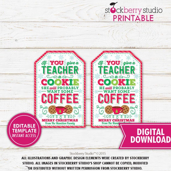 Christmas Teacher Gift Tag Printable Cookie Coffee Treat Hot | Etsy