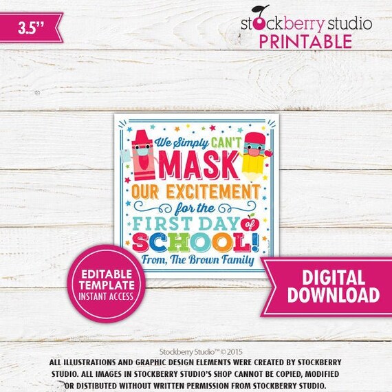 First Day of School Can't Mask Our Excitement Gift Tag | Etsy