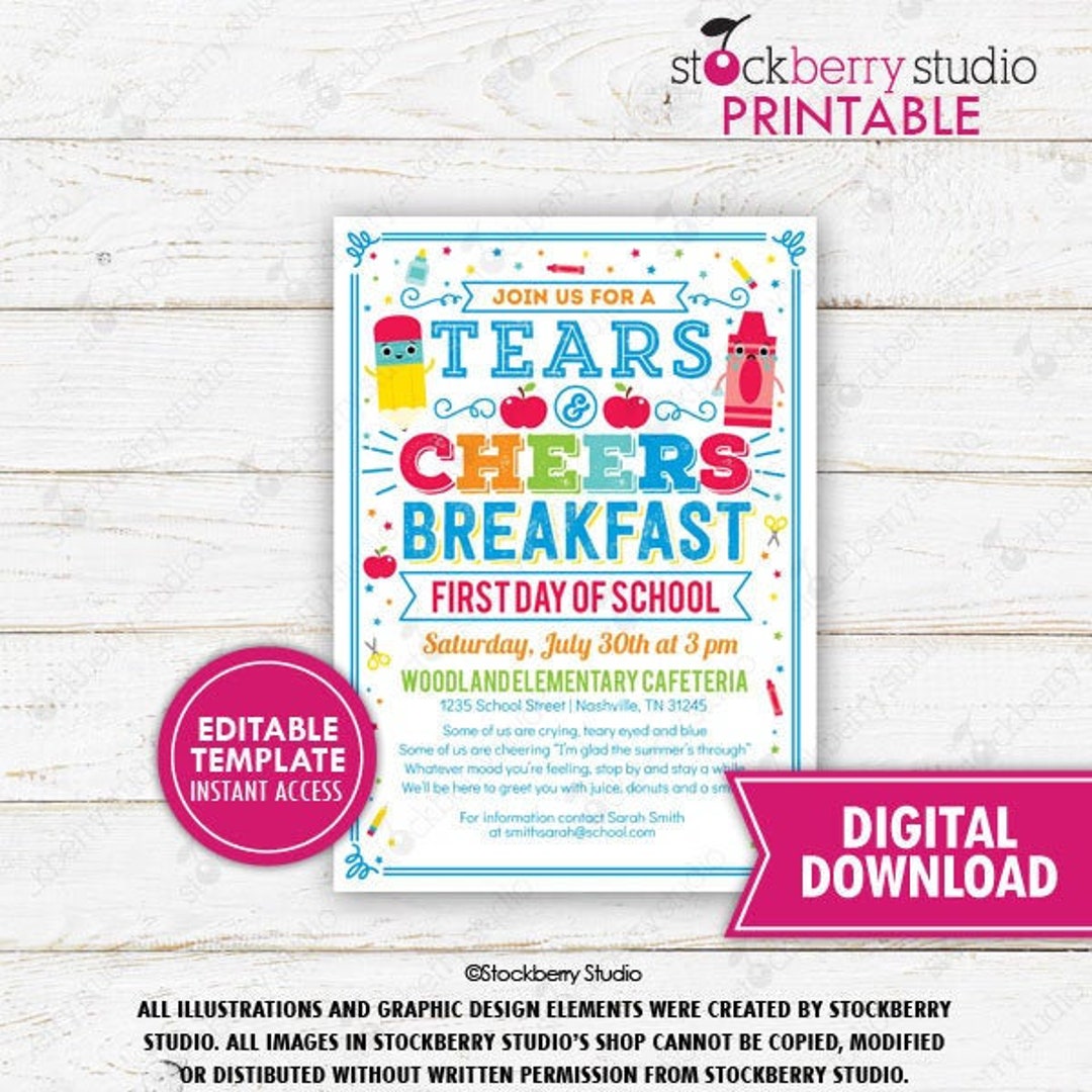 Tears and Cheers Back to School Breakfast Flyer PTO PTA School ...
