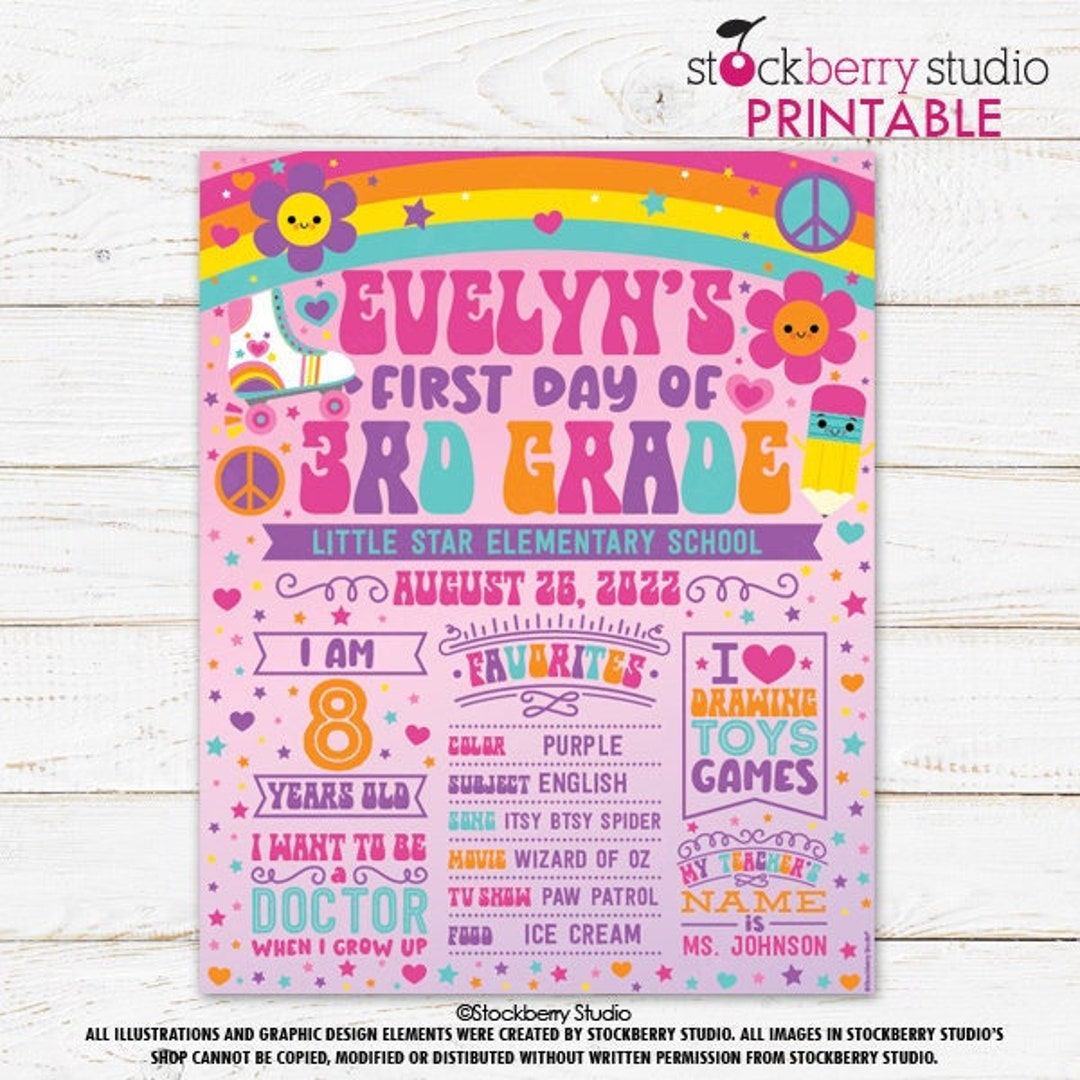 Retro First Day of School Sign Girl Boho Back to School Sign Printable ...