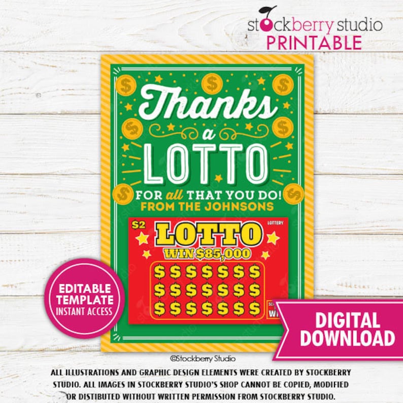 Lottery Ticket Holder Printable Thanks A Lotto for All That | Etsy