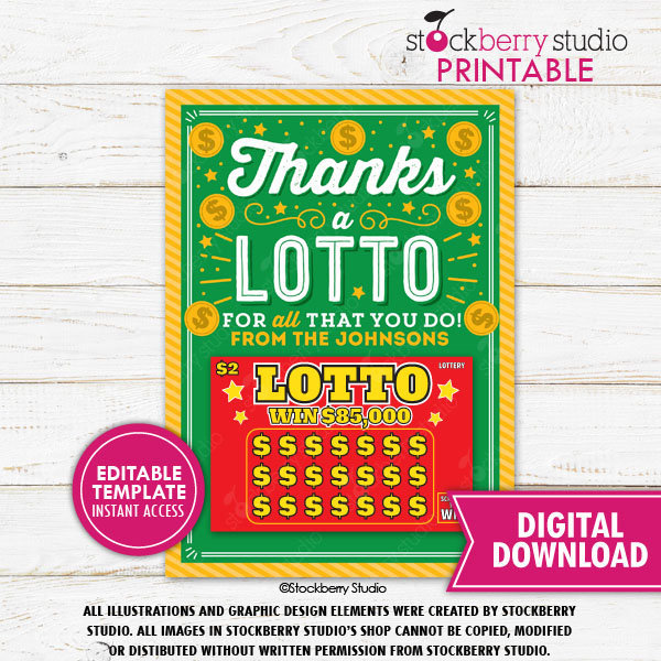 Lottery Ticket Holder Printable Thanks A Lotto for All That You Do ...