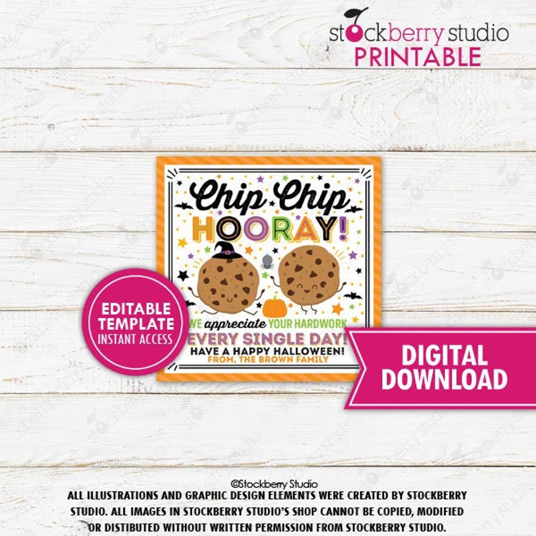 Halloween Cookie Thank You Gift Tag Chip Chip Hooray Teacher Nurse ...