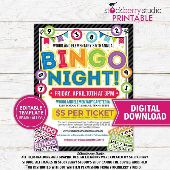 Bingo Night Flyer Fundraiser Community Event Invitation Church Company ...