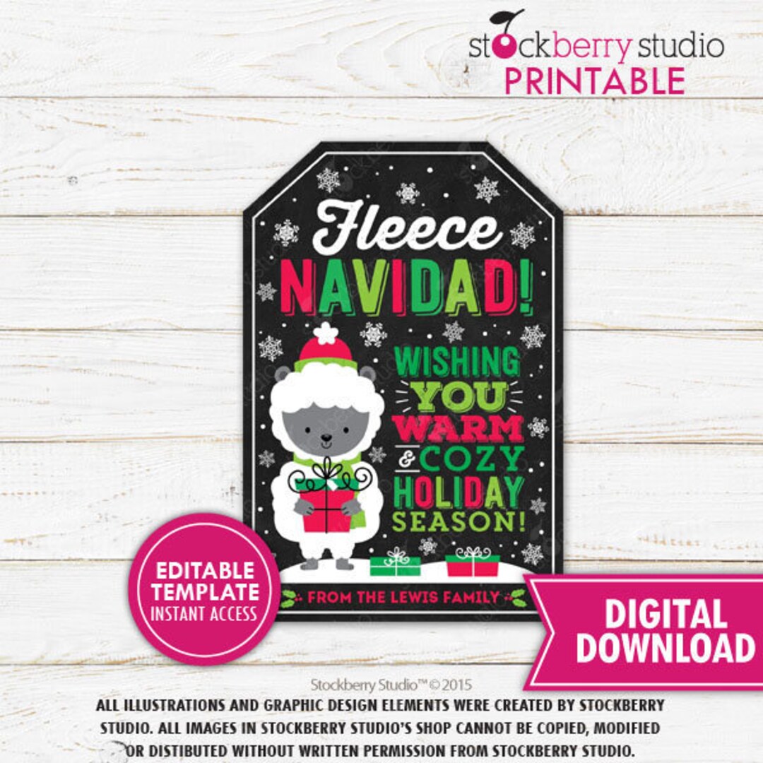 Fleece Navidad Gift Tag Printable Christmas Fleece Gift Tag Editable ...