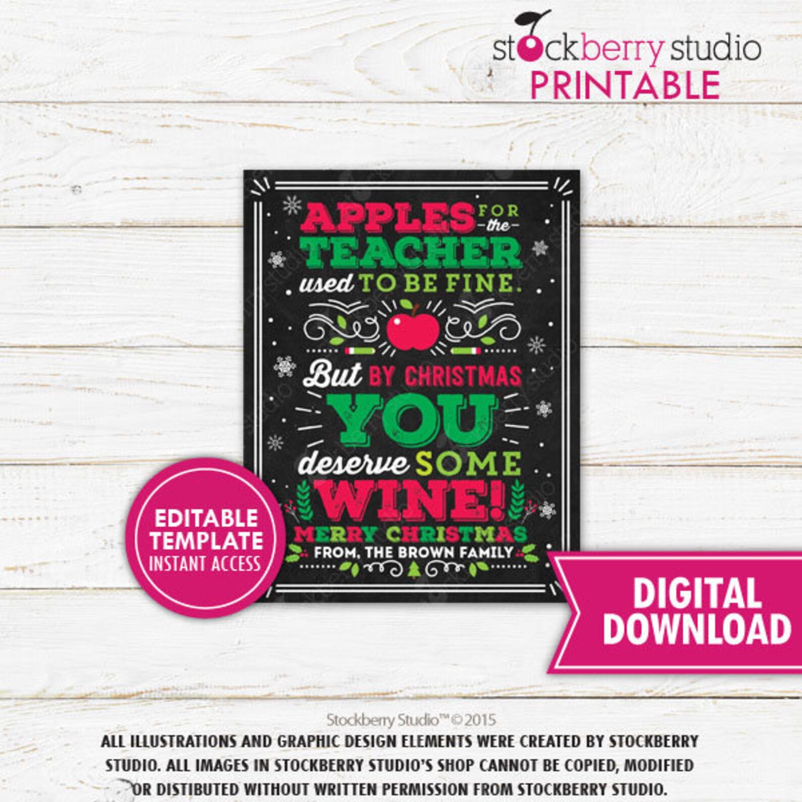 Christmas Teacher Gift Christmas Teacher Wine Label Printable Teacher ...