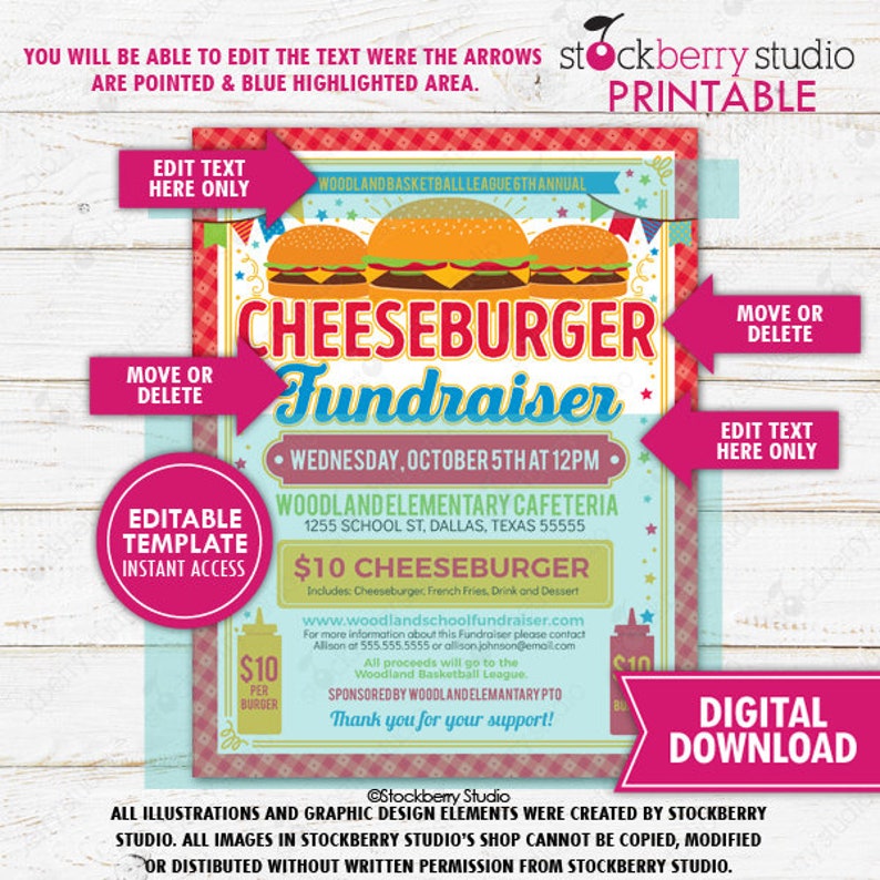 Hamburger Fundraiser Flyer Printable Cheeseburger Invite - Etsy