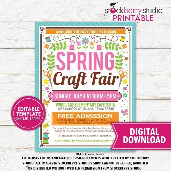 Spring Craft Fair Flyer Floral Summer Festival Market Invitation Church ...