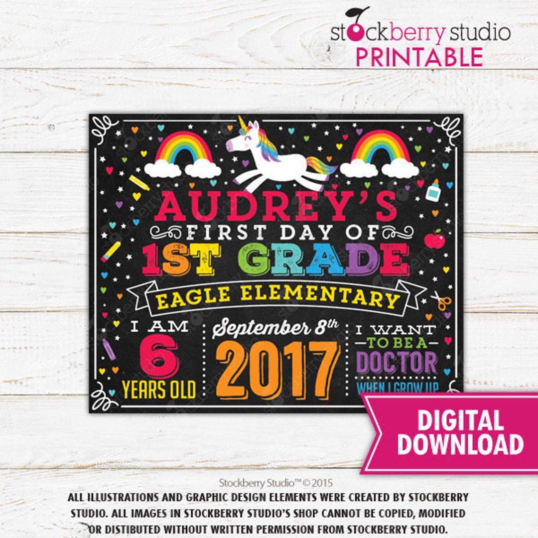 First Day of School Sign Unicorn Rainbow 1st Day of School Girl First ...