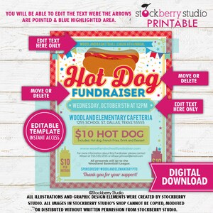 Hot Dog Fundraiser Flyer Printable Template BBQ Benefit Dinner Grill ...