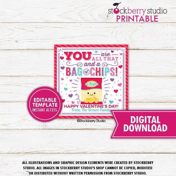 Valentine's Day Gift Tag All That and a Bag of Chips Teacher Staff ...