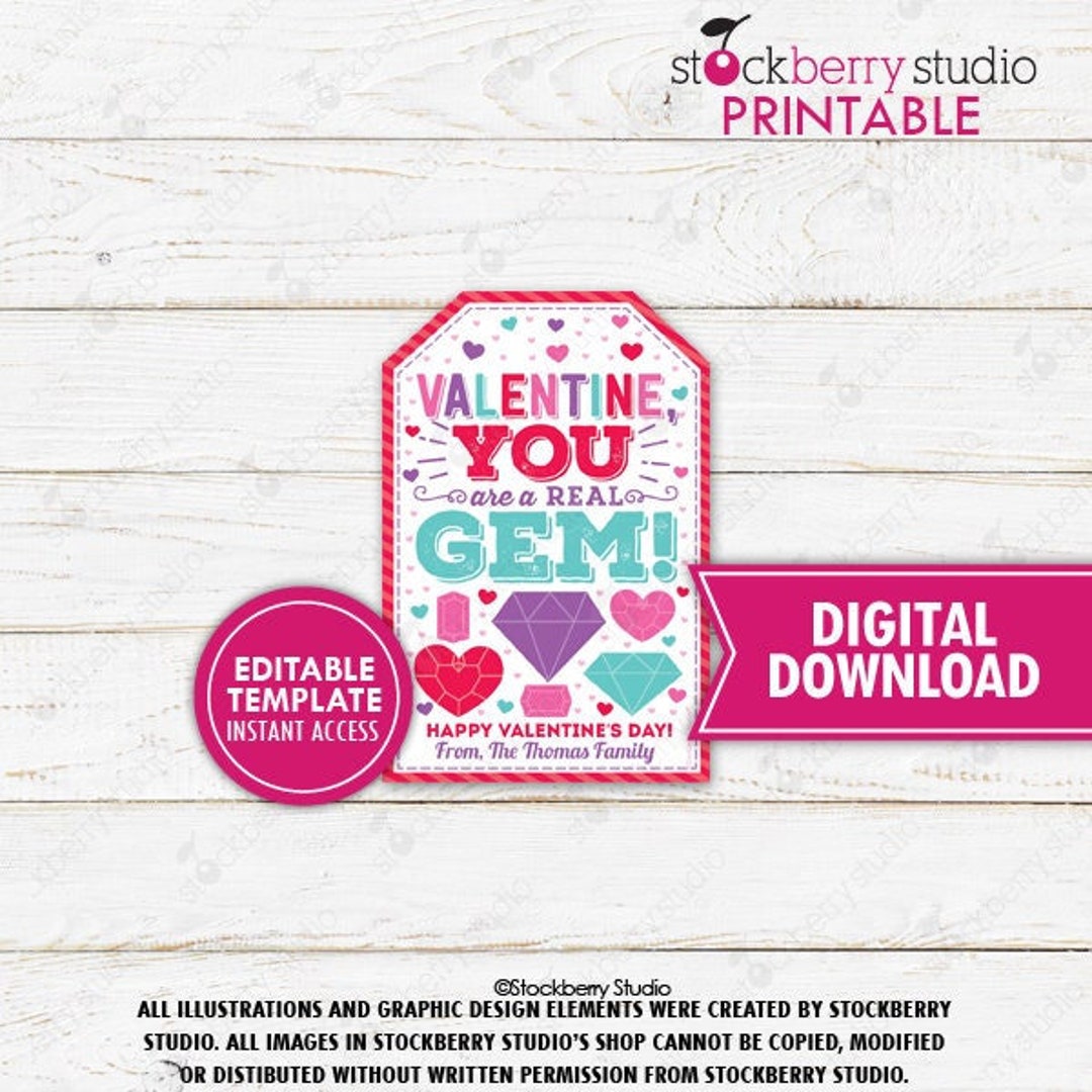 Valentine You Are a Gem Candy Ring Gift Tag Printable Editable Template ...
