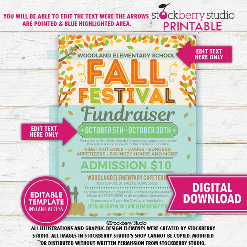 Fall Festival Fundraiser Flyer Printable Editable Harvest - Etsy